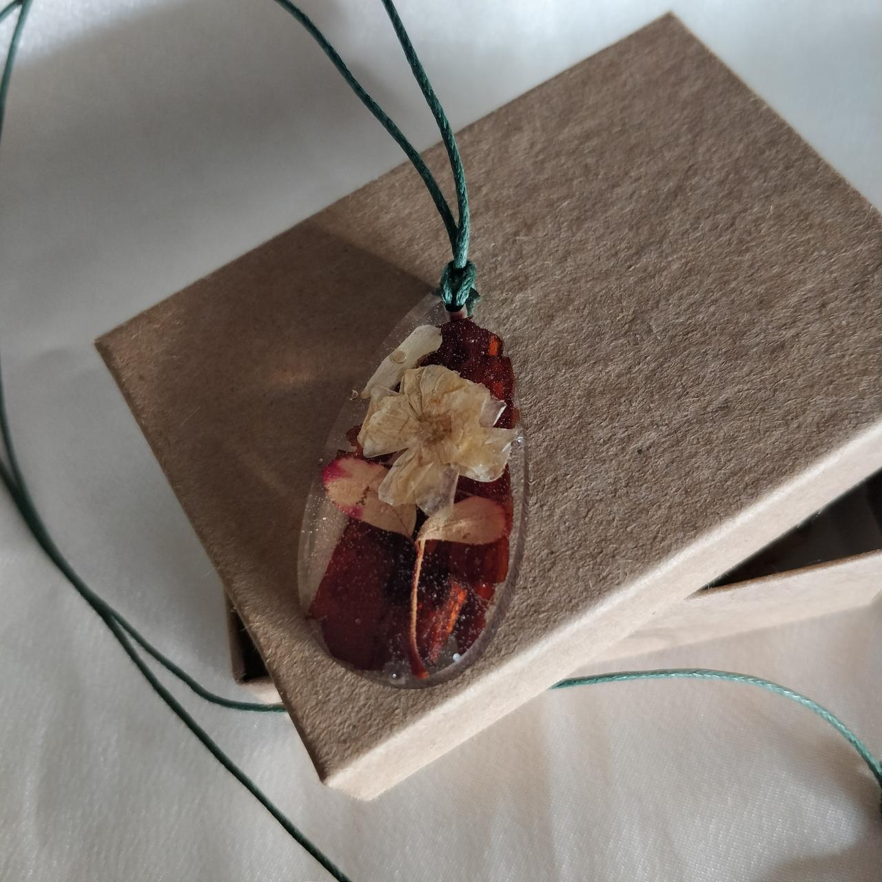 🥀 rose long teardrop resin cord necklace 🥀 Handmade... - Depop