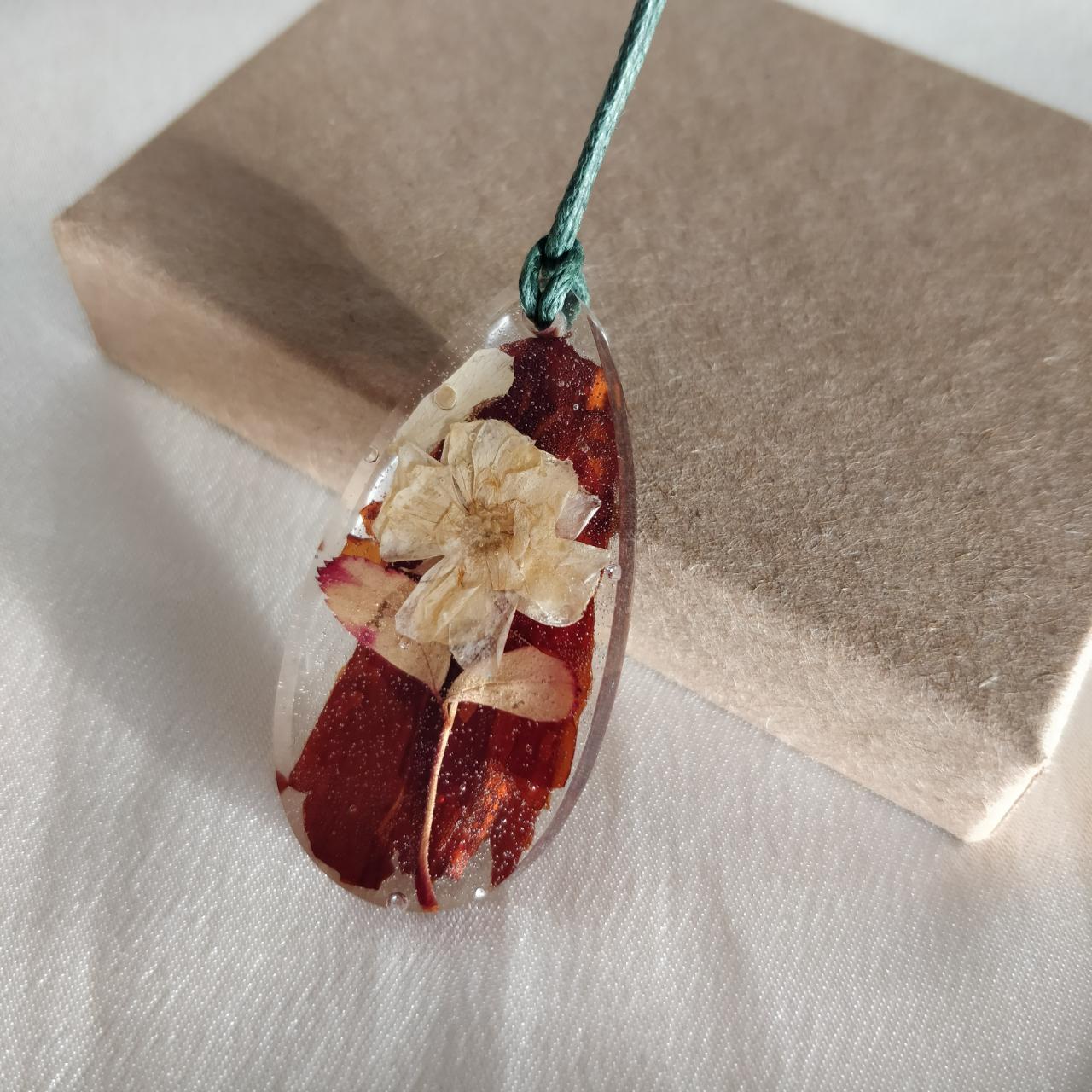 🥀 rose long teardrop resin cord necklace 🥀 Handmade... - Depop