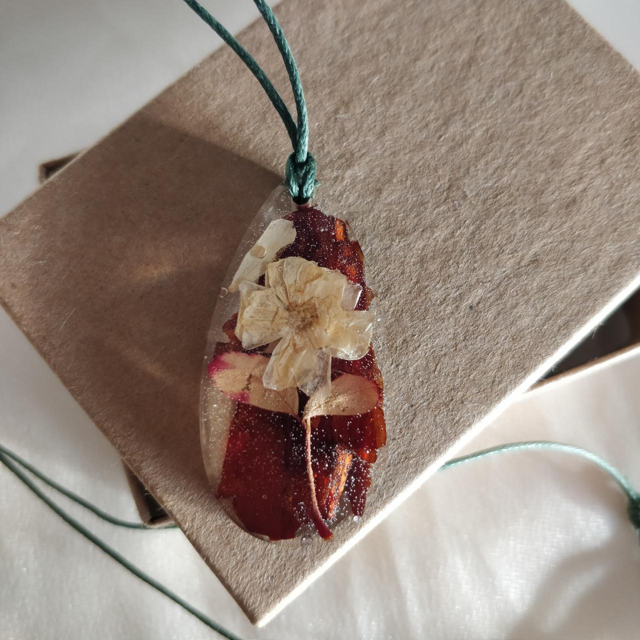 🥀 rose long teardrop resin cord necklace 🥀 Handmade... - Depop