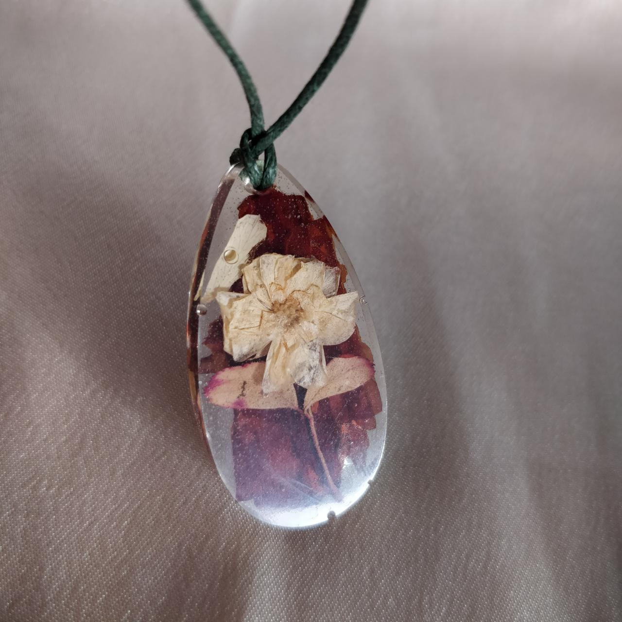 🥀 rose long teardrop resin cord necklace 🥀 Handmade... - Depop