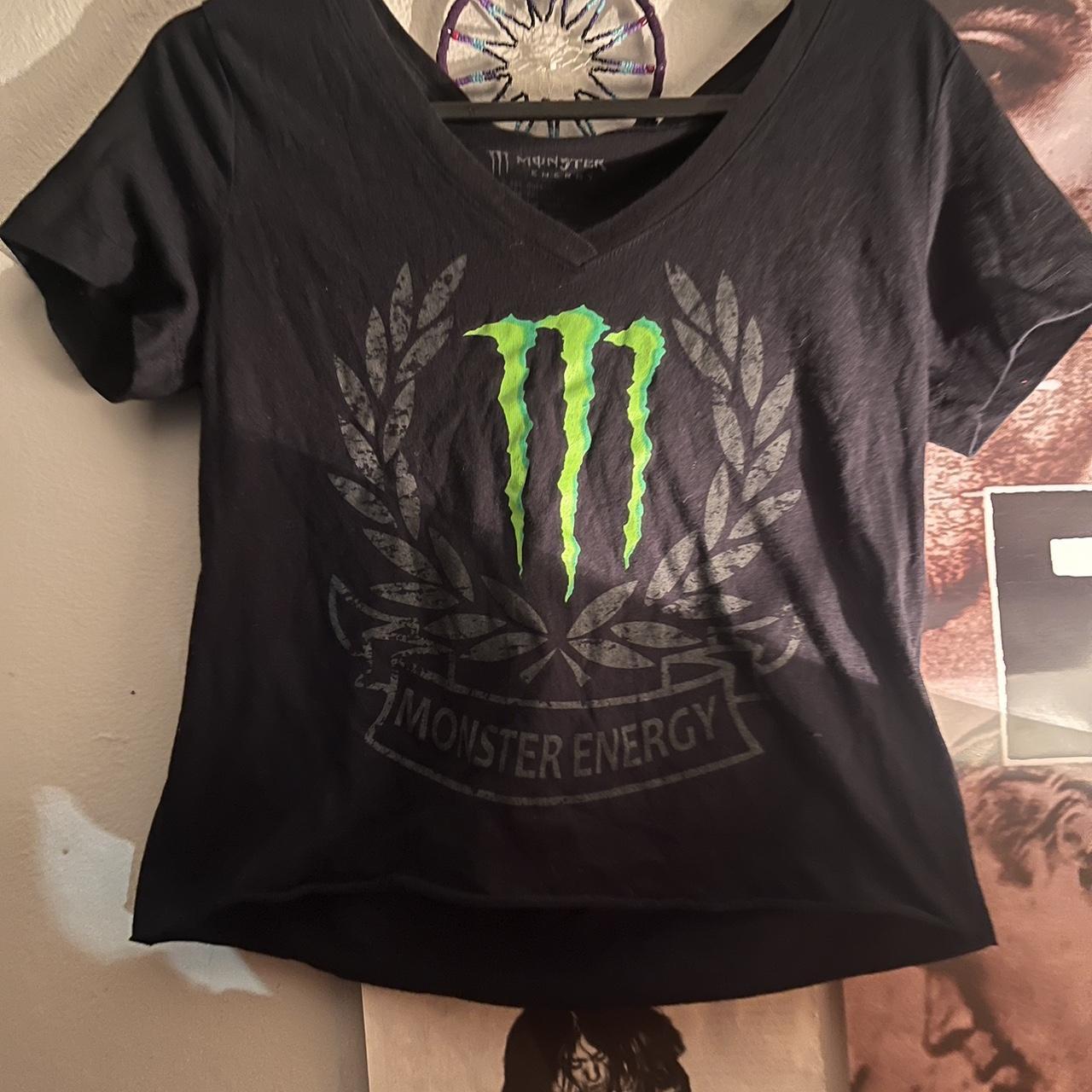 Monster Energy black and green baby tee - Depop