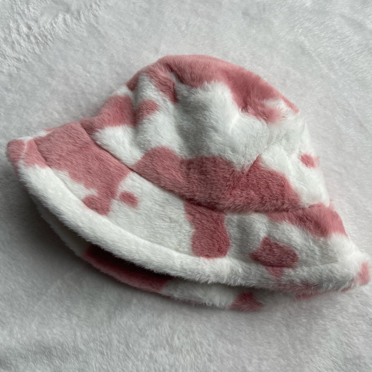 Strawberry Milk Cow Fuzzy Bucket Hat🍓🥛 Faux fur... - Depop