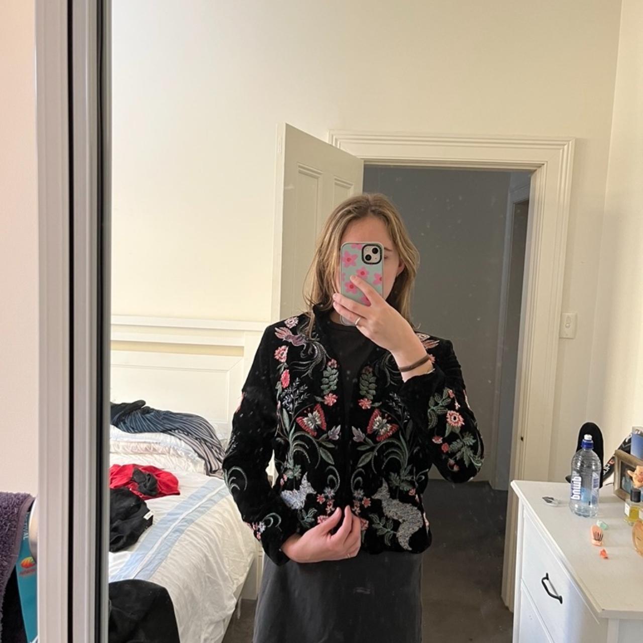 ZARA Premium Collection Velvet black embroidered blazer - Depop