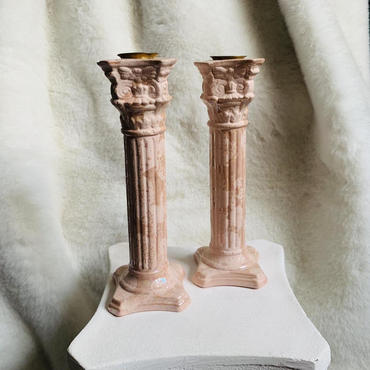 Set of 2 light pink column candlestick holders... - Depop
