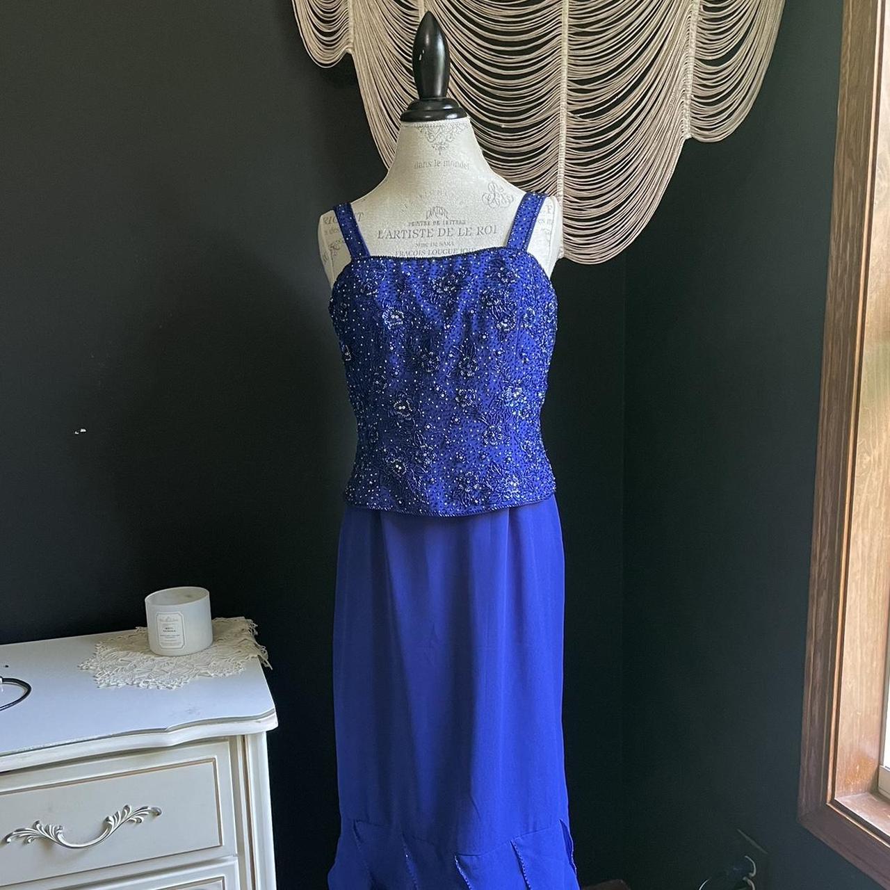 Blue Gown - vintage royal blue two strap dress by... - Depop