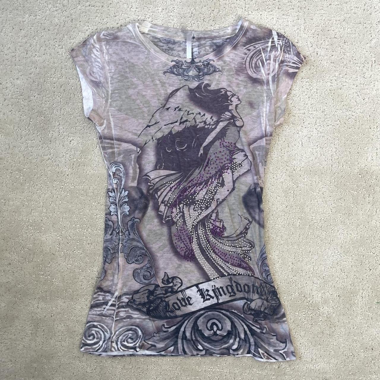 Angel Tee - insane rhinestone Y2k 90s mcbling emo... | Depop