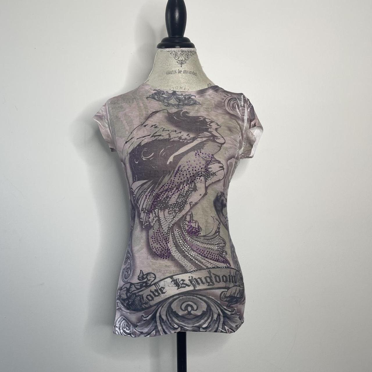 Angel Tee - insane rhinestone Y2k 90s mcbling emo... | Depop