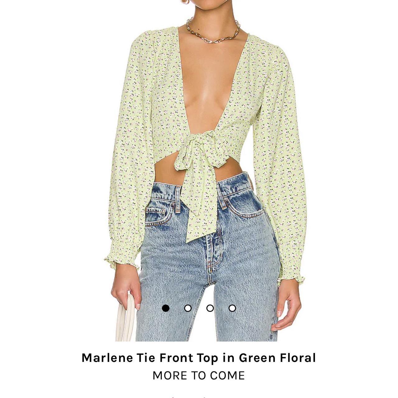 More To Come Revolve Green Floral Tie Front Crop Top... - Depop