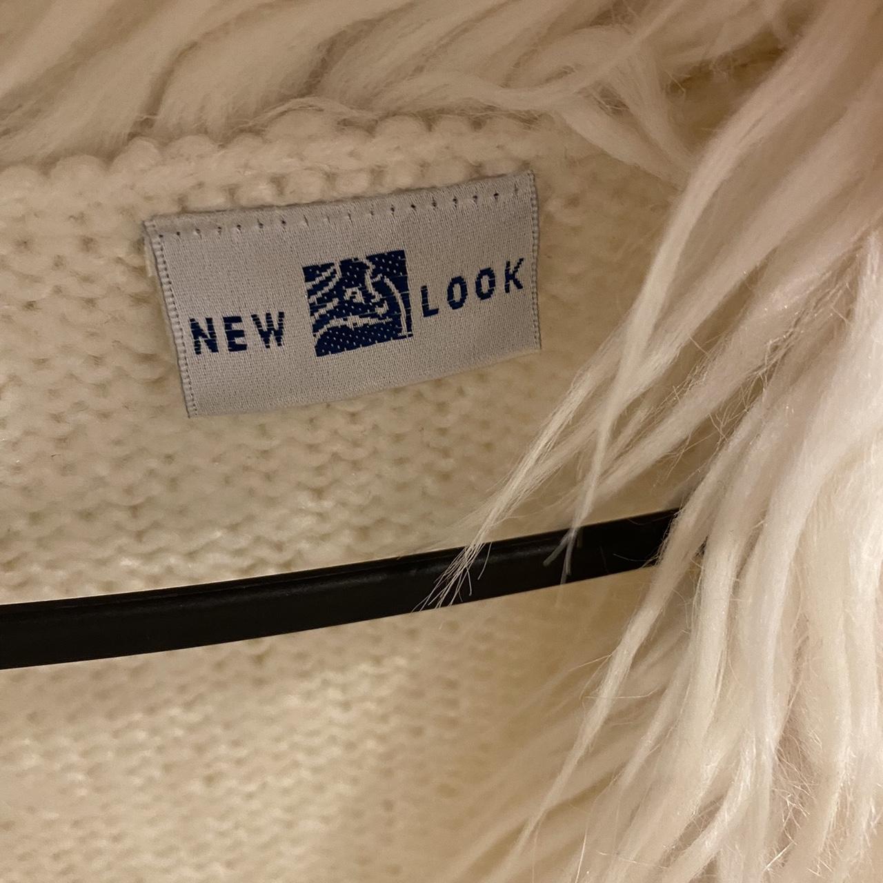 White label new look cream fluffy cardigan Fur trim... - Depop