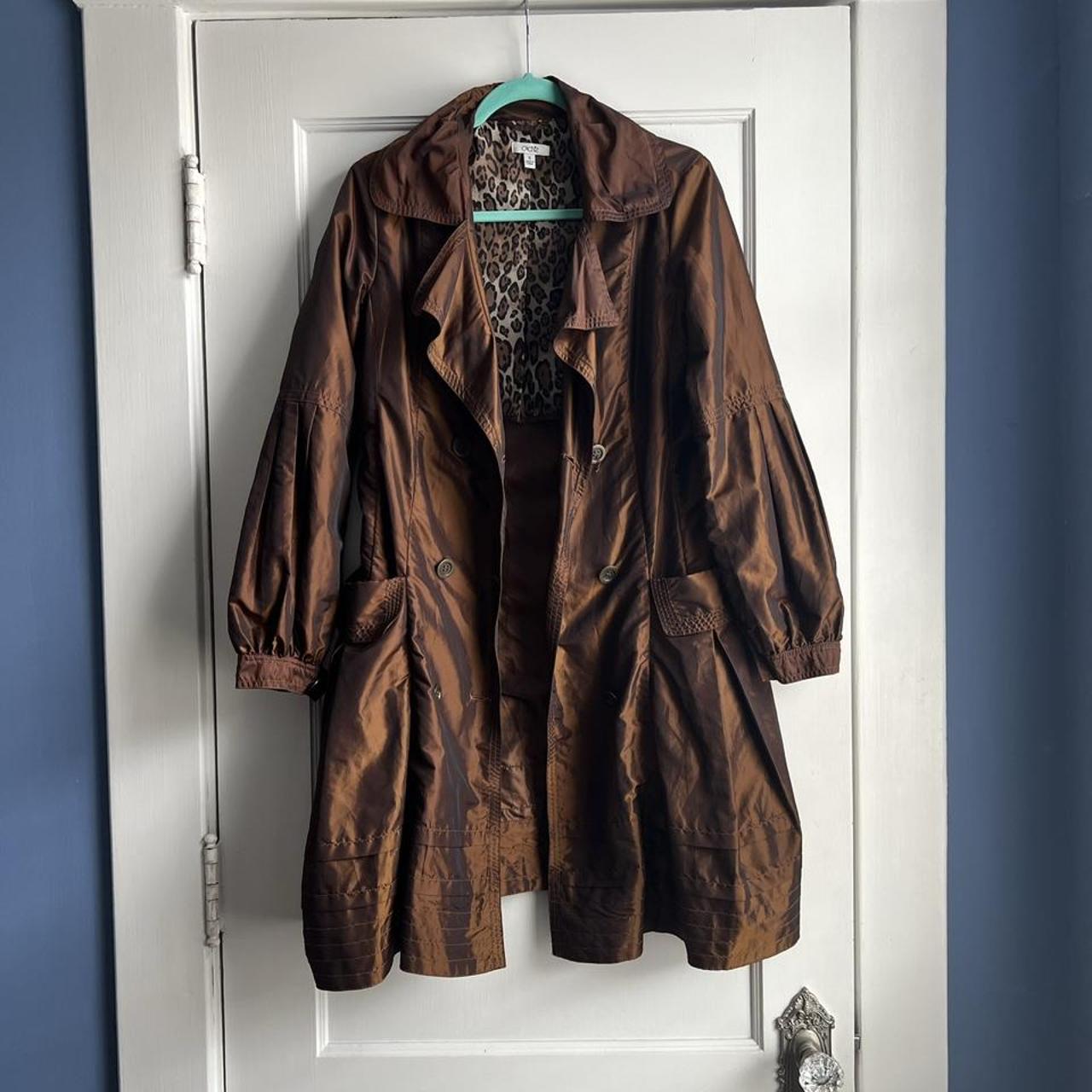 CACHE BROWN METALLIC COAT WITH CHEETAH LINING SIZE S... - Depop