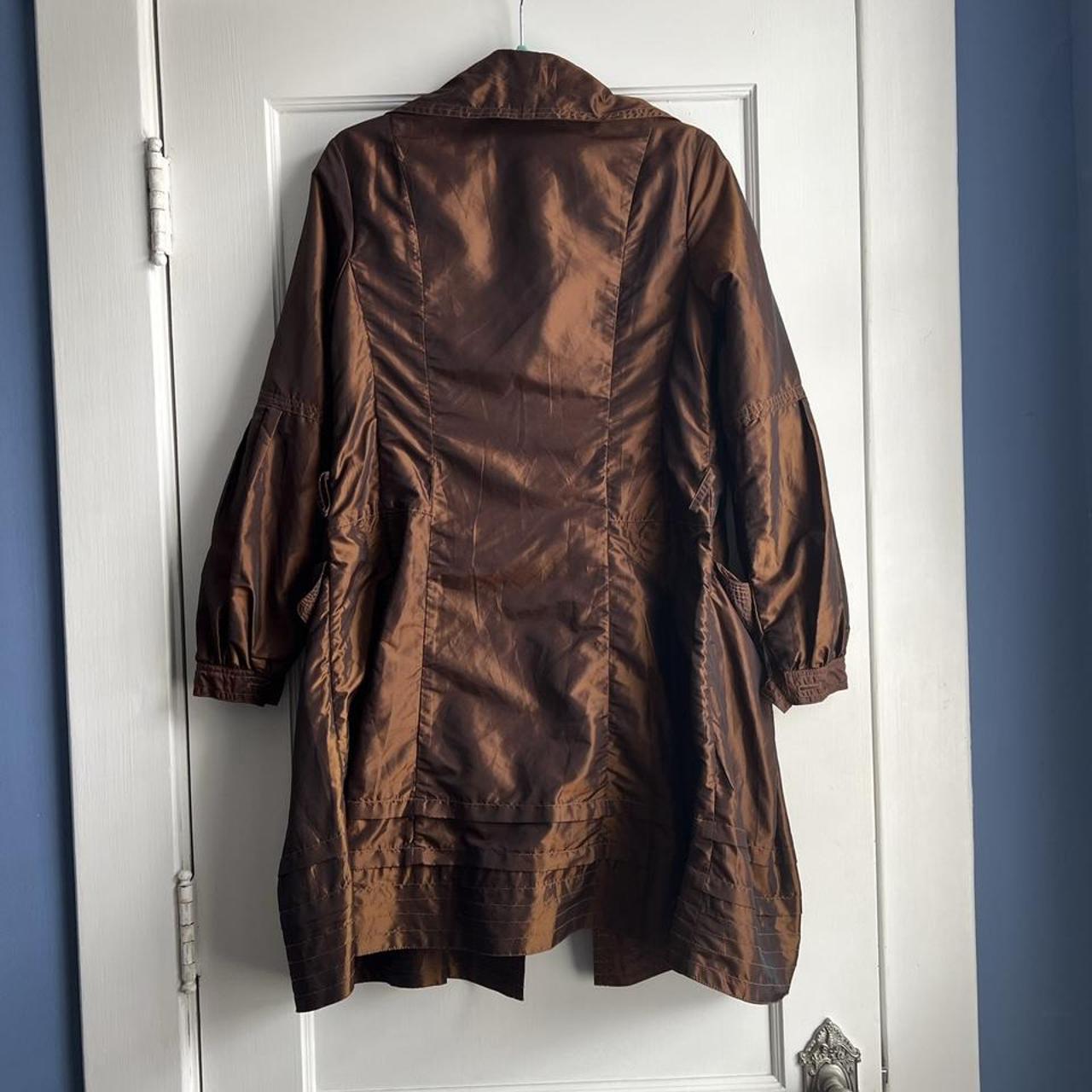 CACHE BROWN METALLIC COAT WITH CHEETAH LINING SIZE S... - Depop