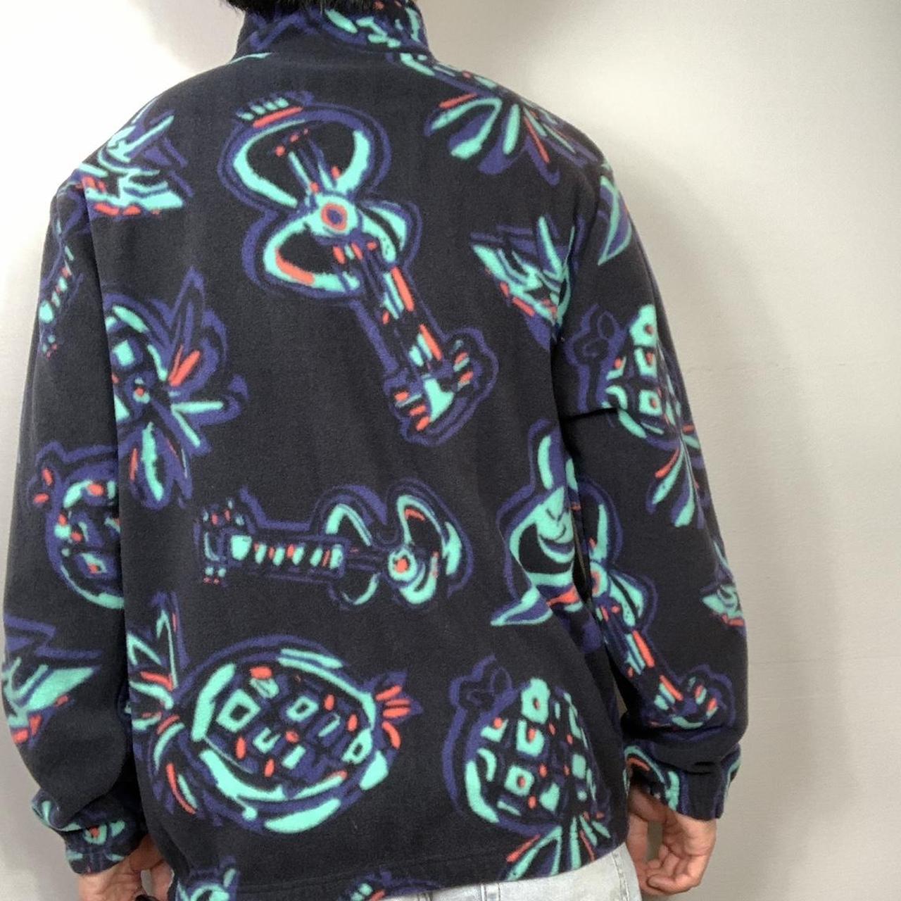 Maui and Sons crazy tropical pattern fleece zip-up... - Depop