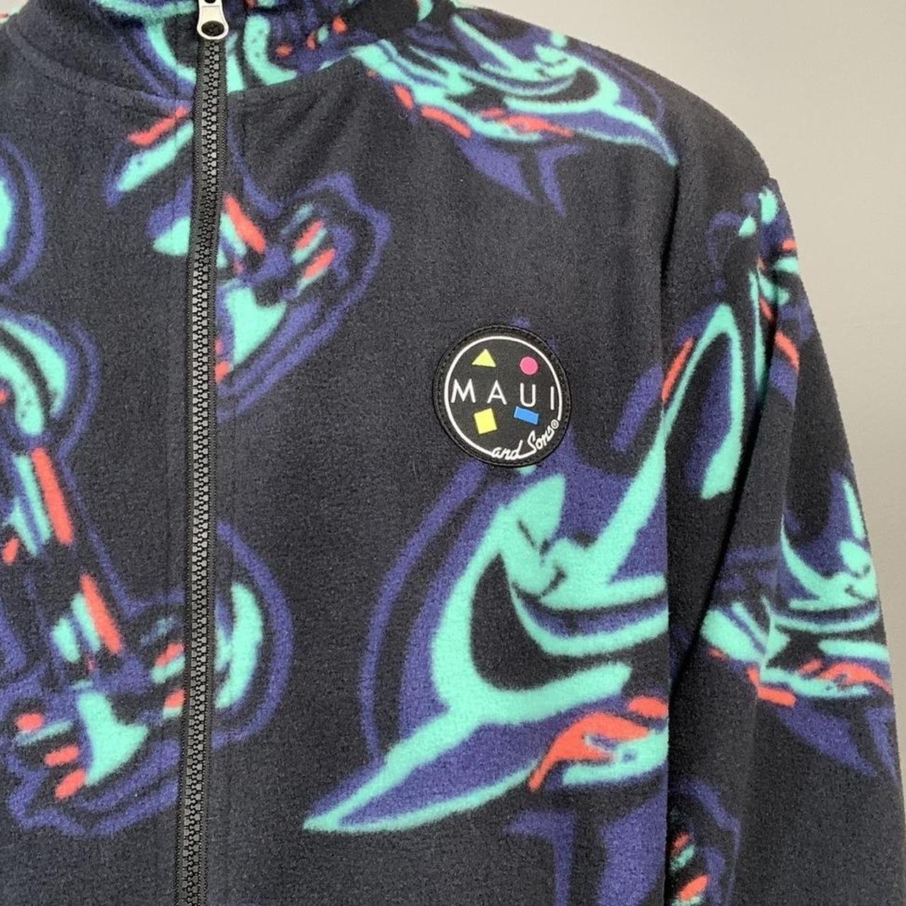 Maui and Sons crazy tropical pattern fleece zip-up... - Depop