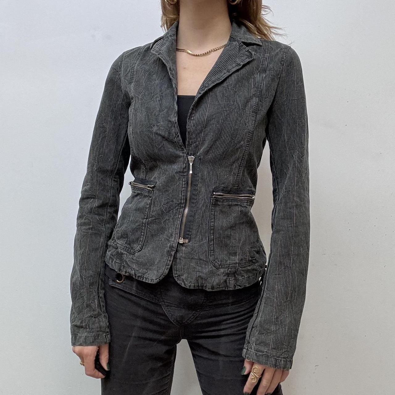 checked fitted zip up jacket Vintage grunge grey... - Depop