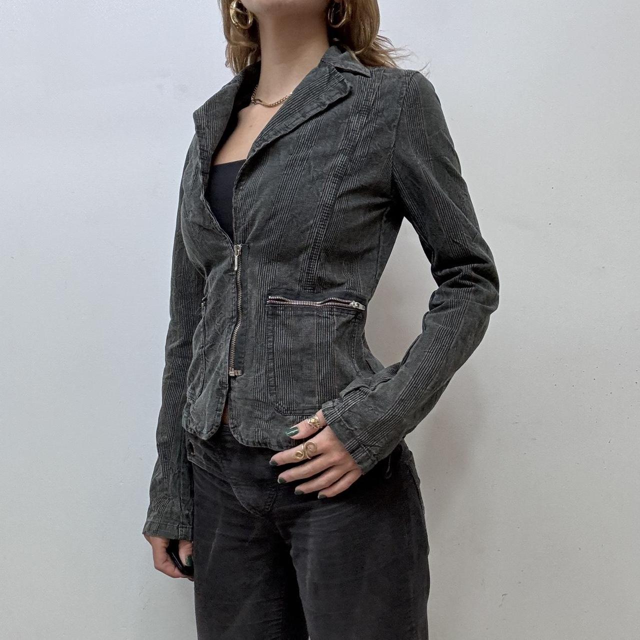 checked fitted zip up jacket Vintage grunge grey... - Depop