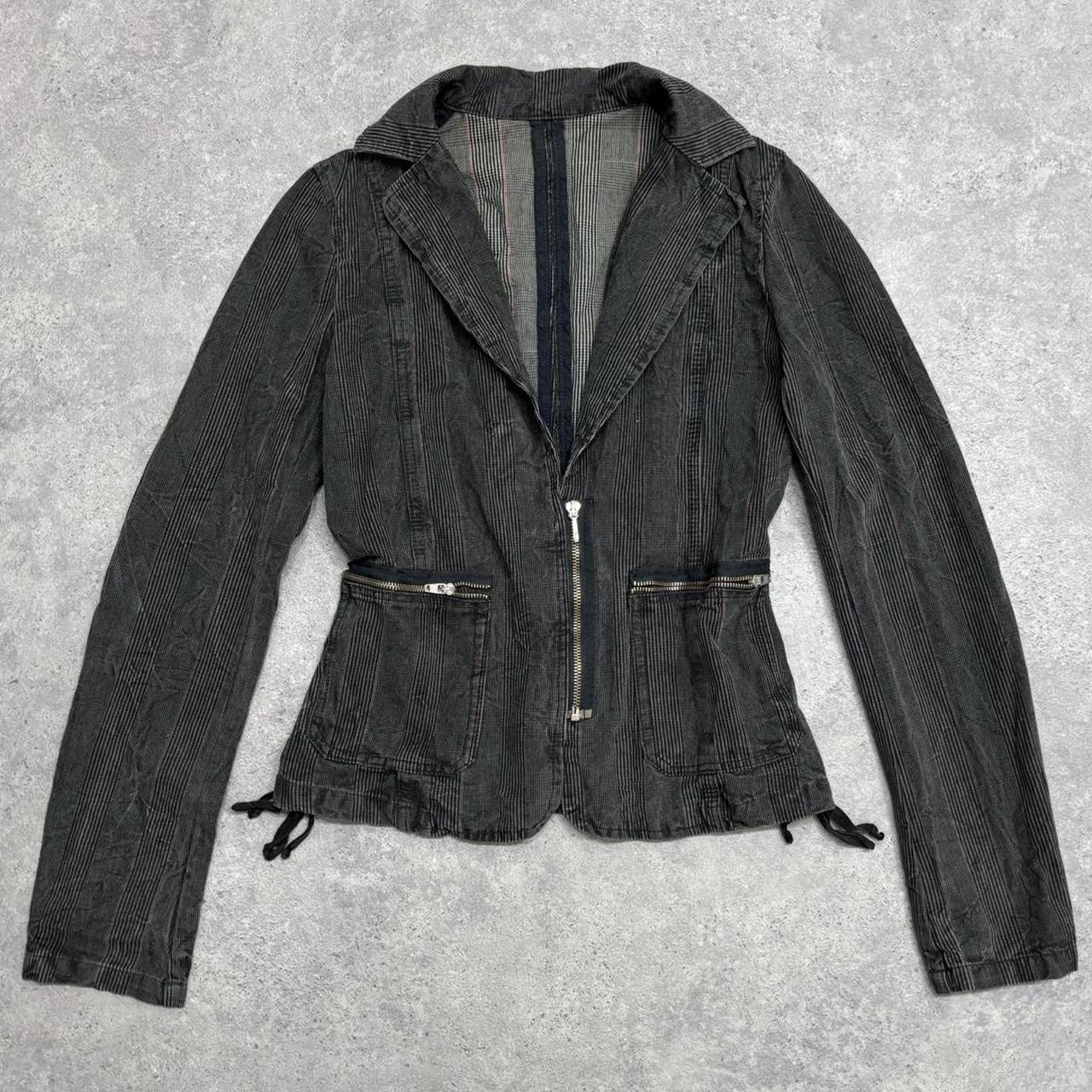 checked fitted zip up jacket Vintage grunge grey... - Depop