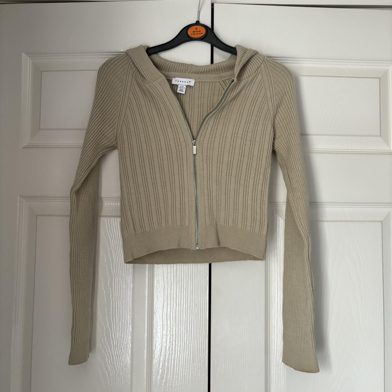 Cream and tan zip up top/hoodie Topshop Size XS ... - Depop