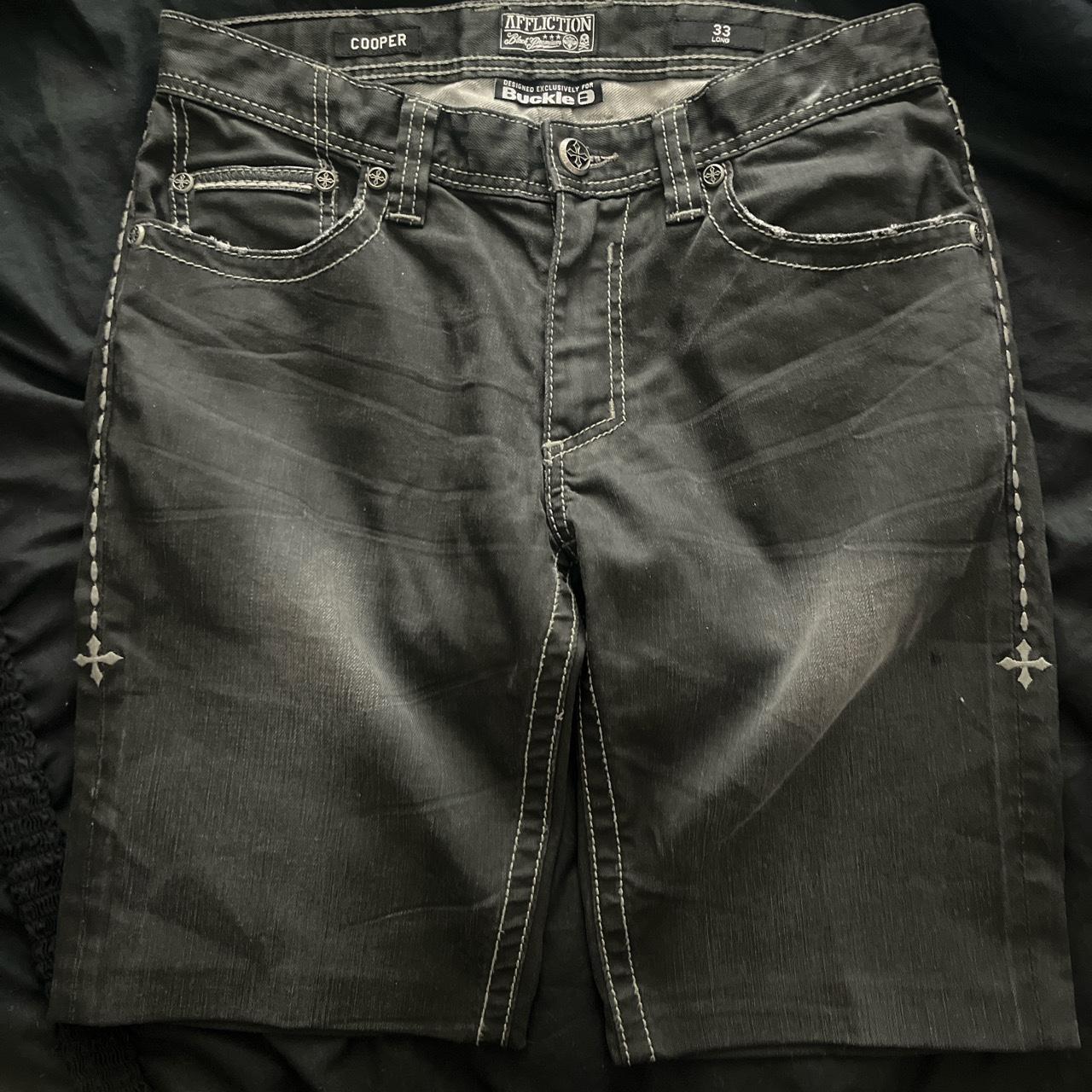 black baggy affliction jorts 🕷 so sick but just too... - Depop