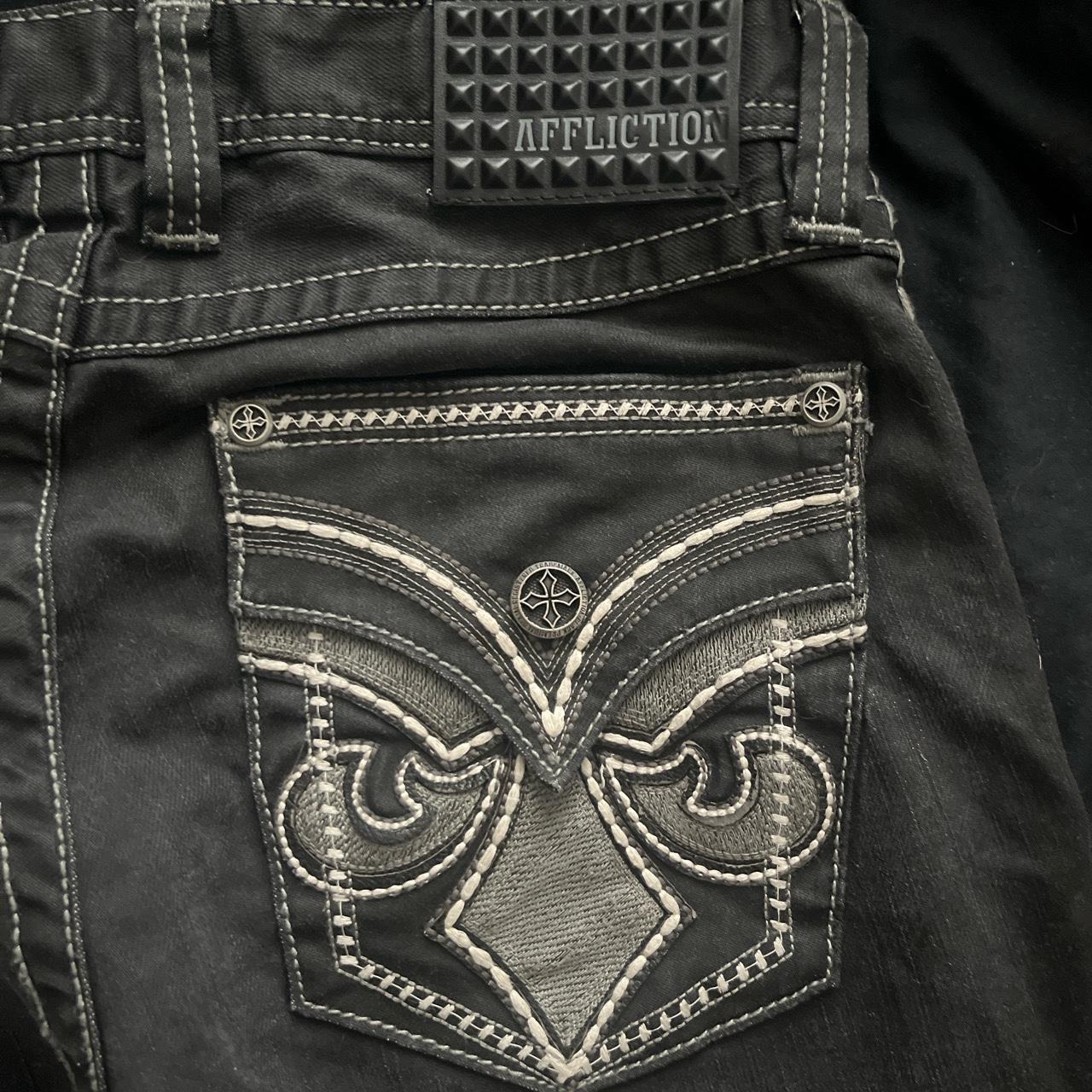 black baggy affliction jorts 🕷 so sick but just too... - Depop