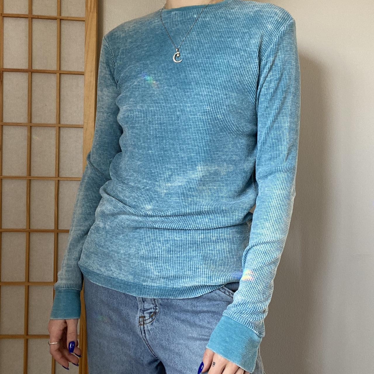 Teal Blue Waffle Knit Long Sleeve 🩵 Turquoise... - Depop