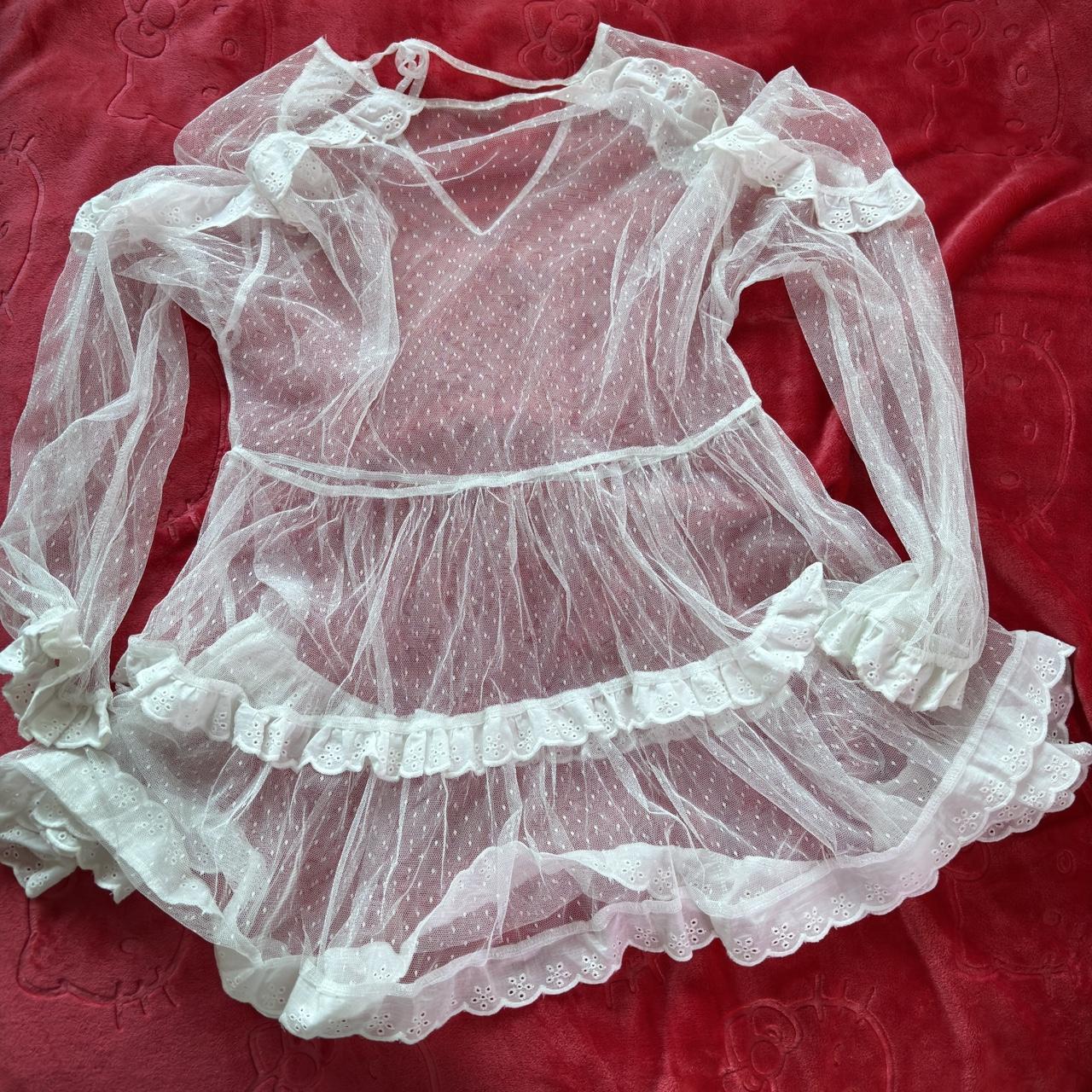white transparent mesh and lace details babydoll... | Depop