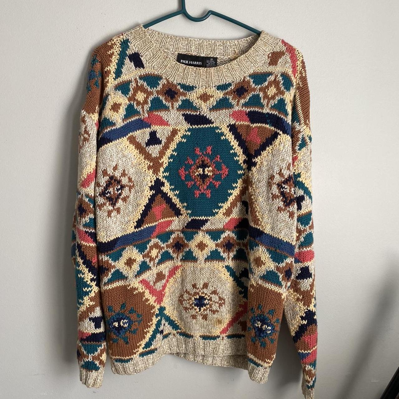 Geometric Knit Sweater Labeled M 55Ramie/45Cotton... - Depop
