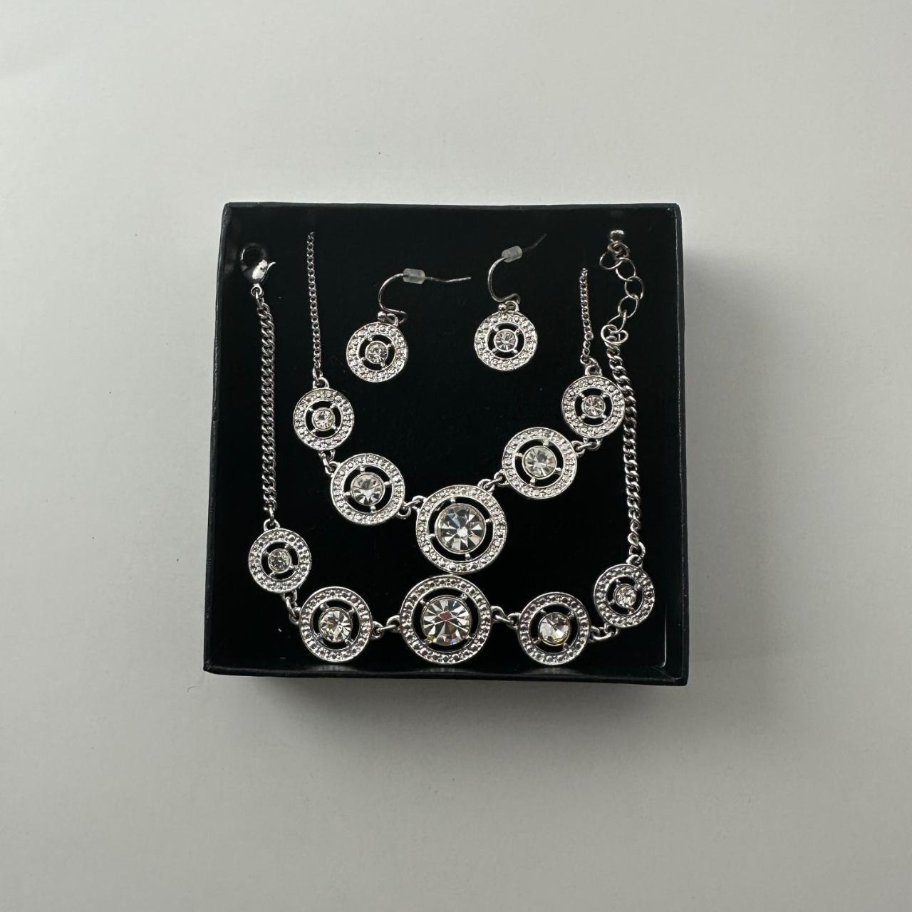 Avon Silver and Crystal Jewelry Set: Necklace,... - Depop