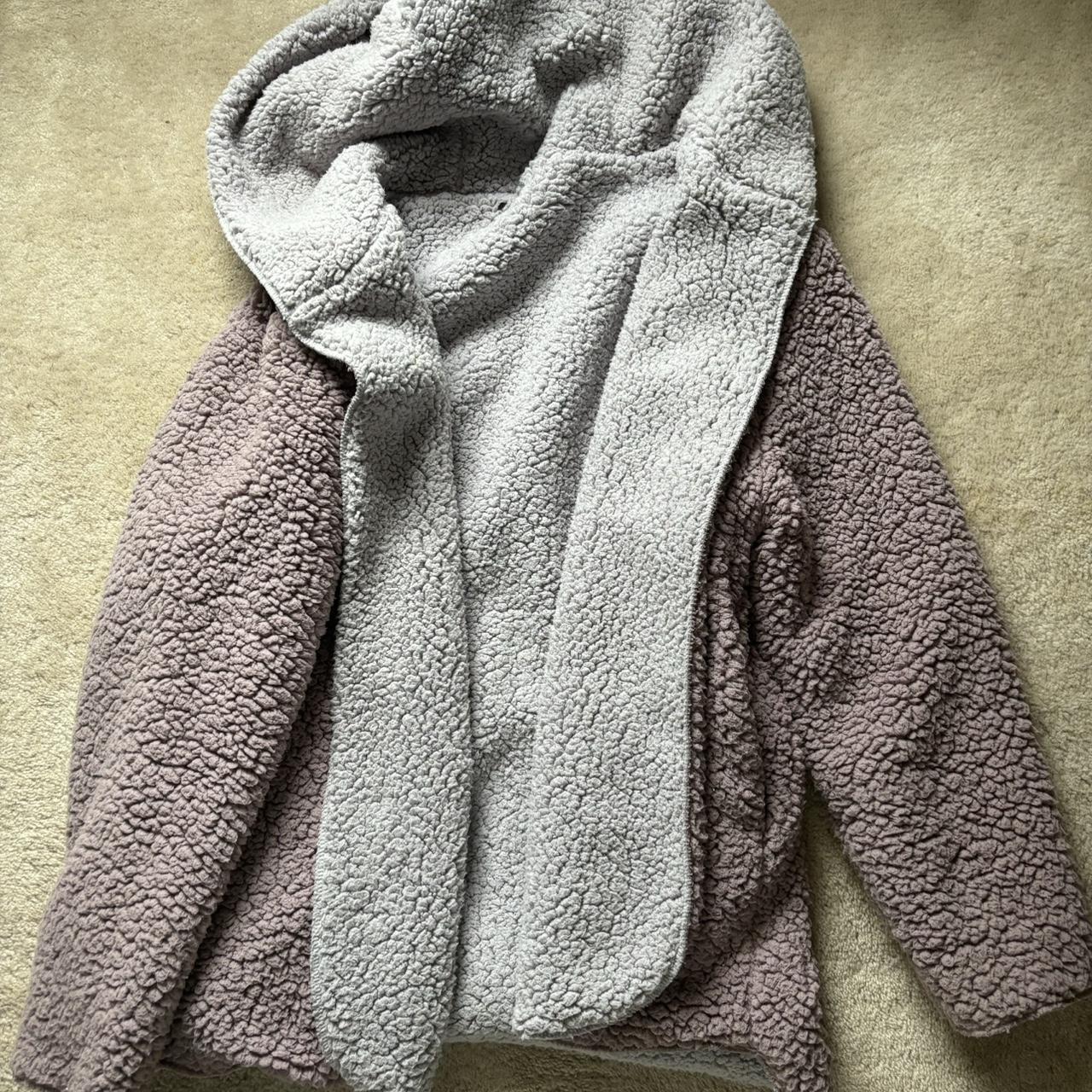 Urban Outfitters Purple & Blue Teddy Coat Size XL - Depop