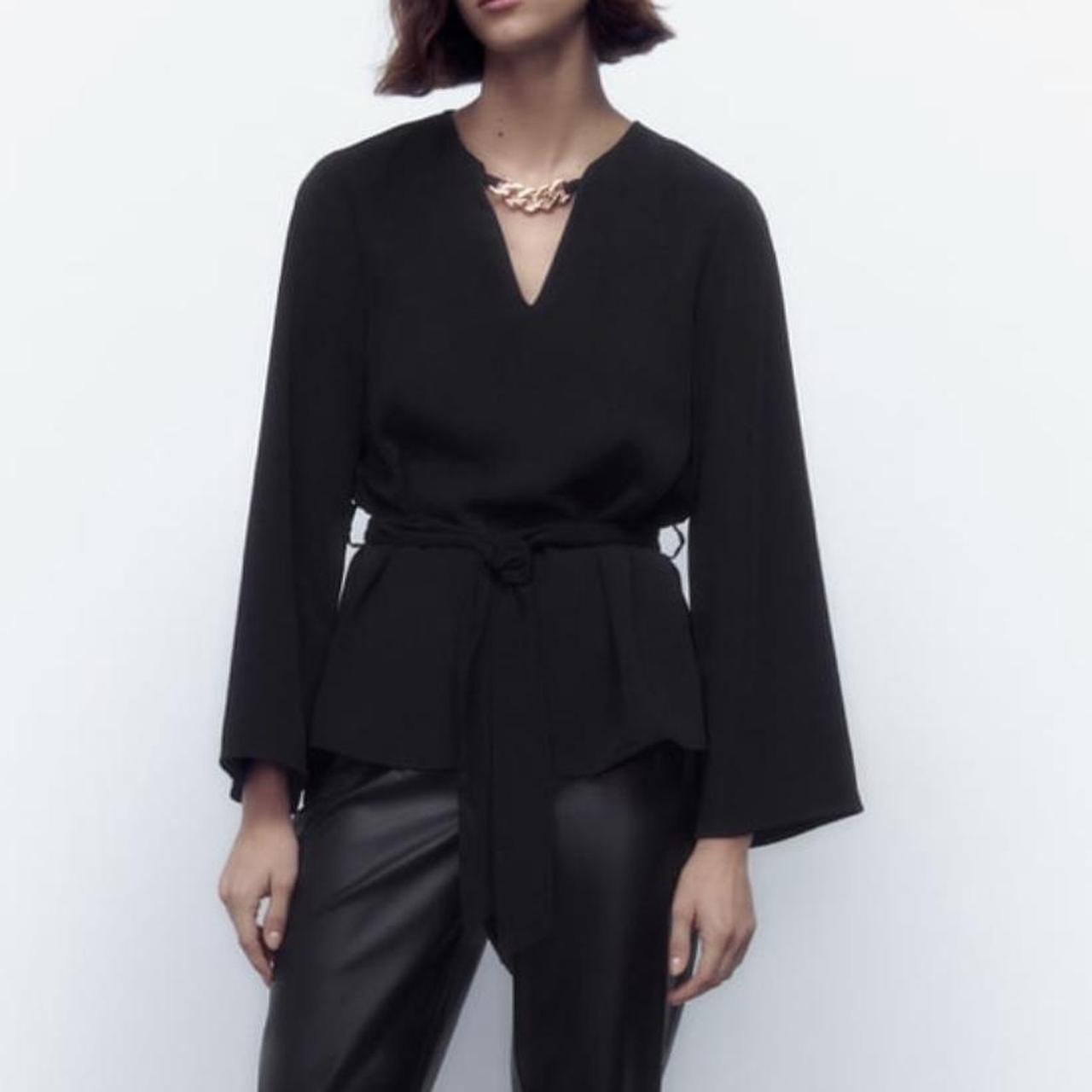 zara black top with chain and tye belt new with... - Depop