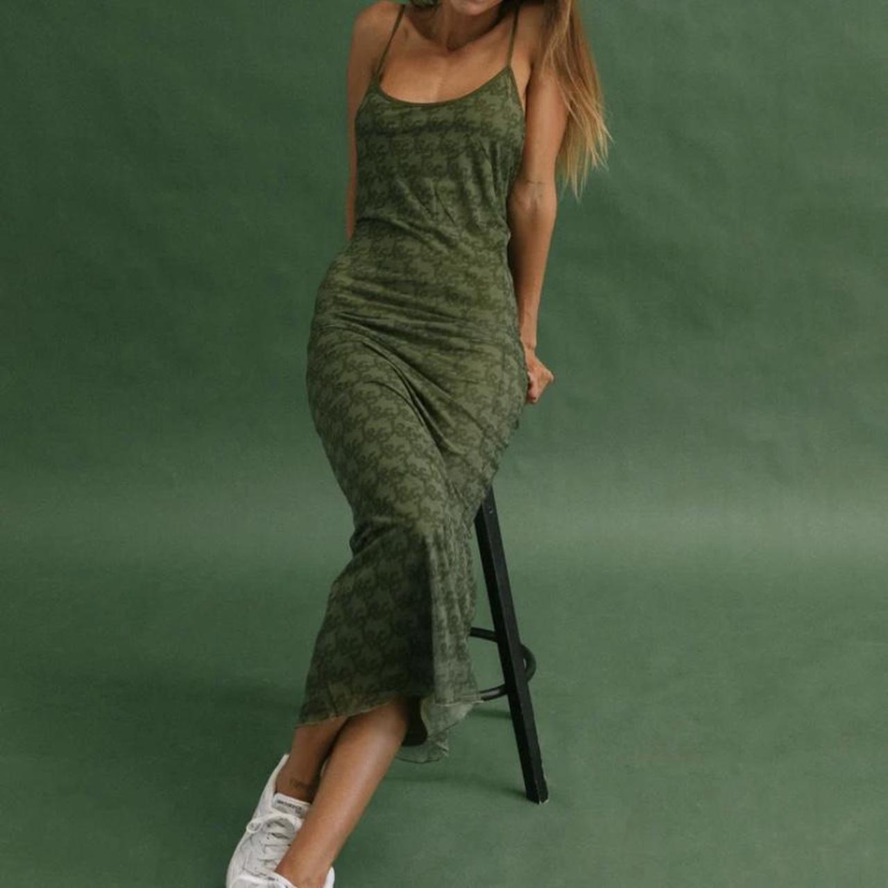 jagger and stone demi mesh maxi dress khaki with... - Depop