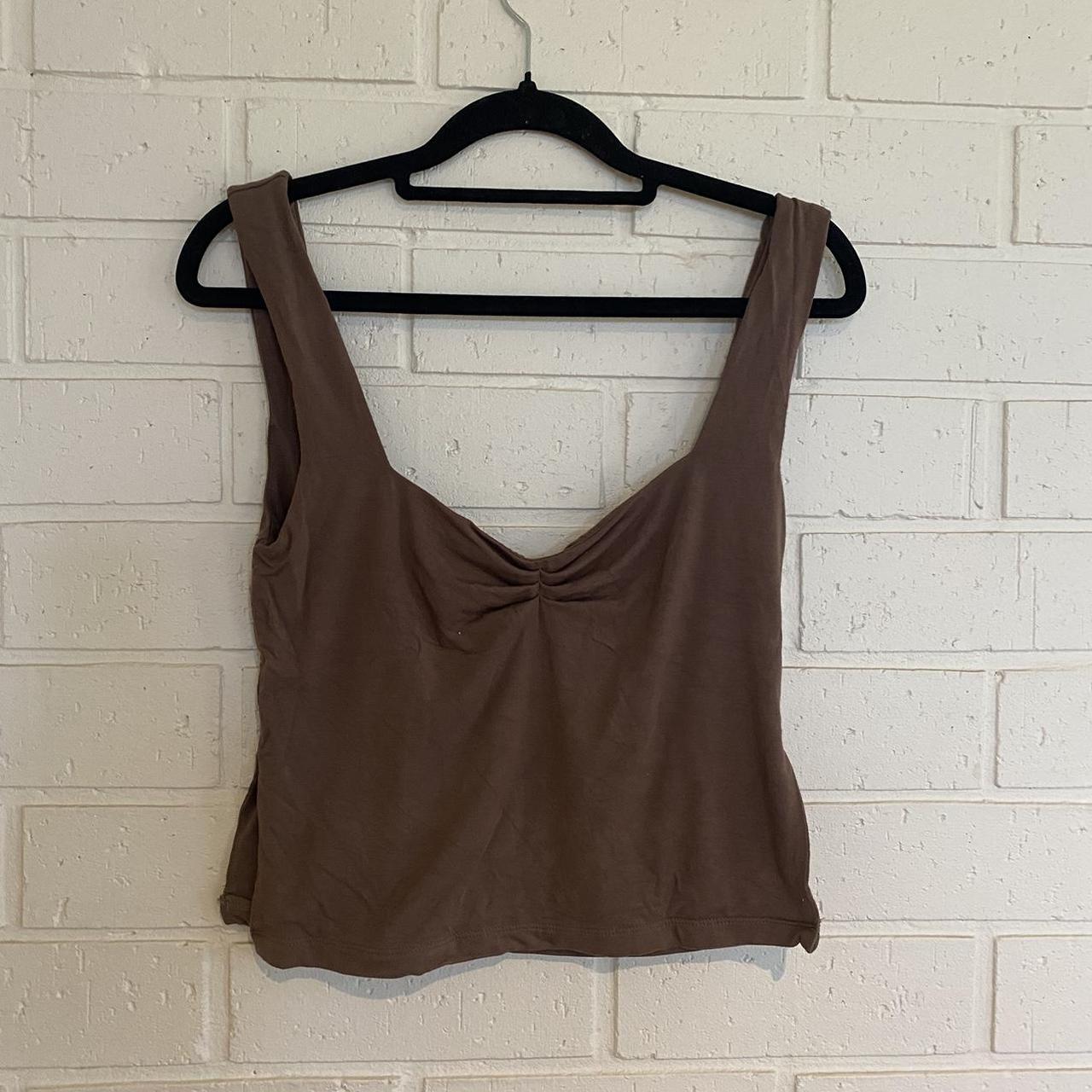white fox side split crop top in brown super cute... - Depop