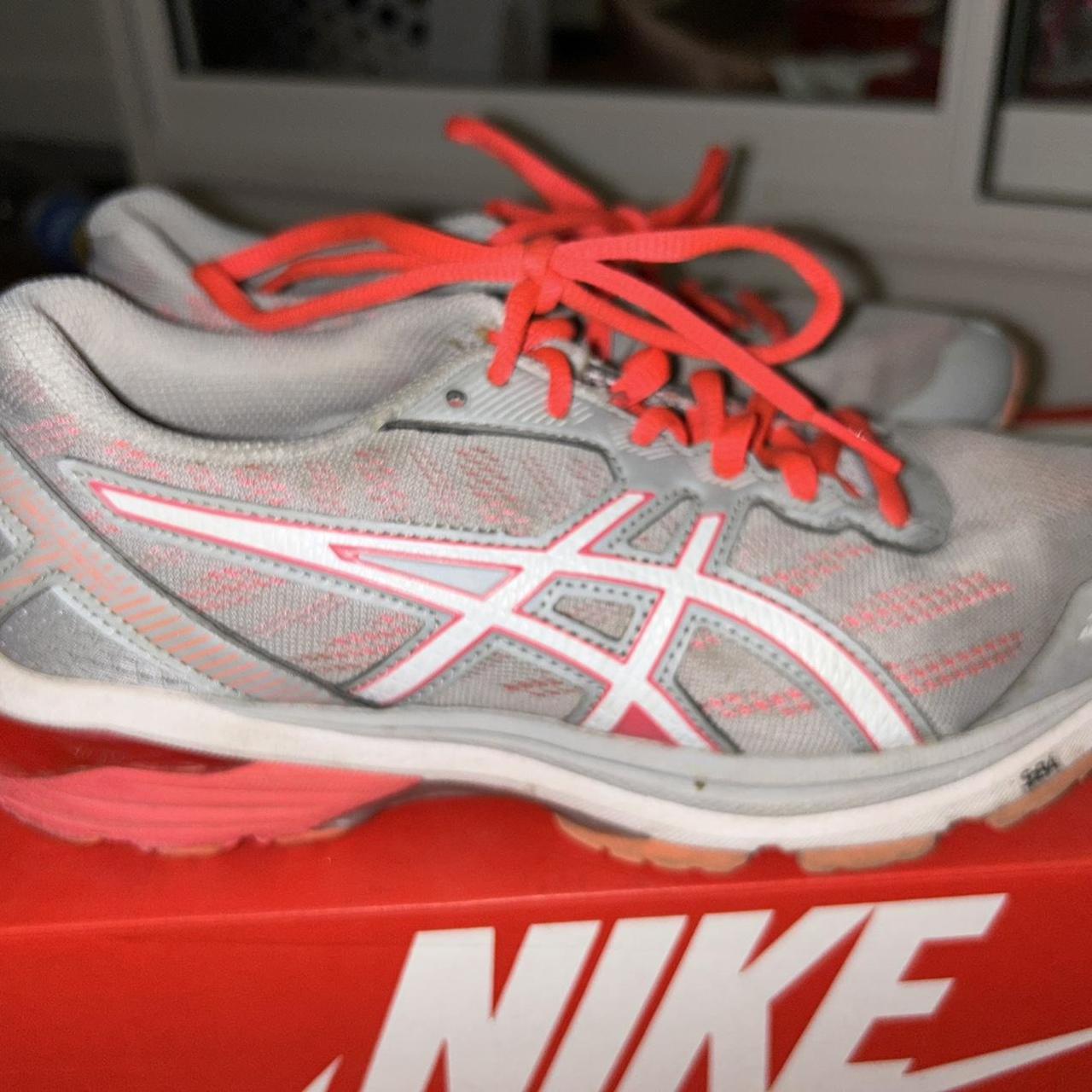 picked up these cute pink and grey asics at savers... - Depop