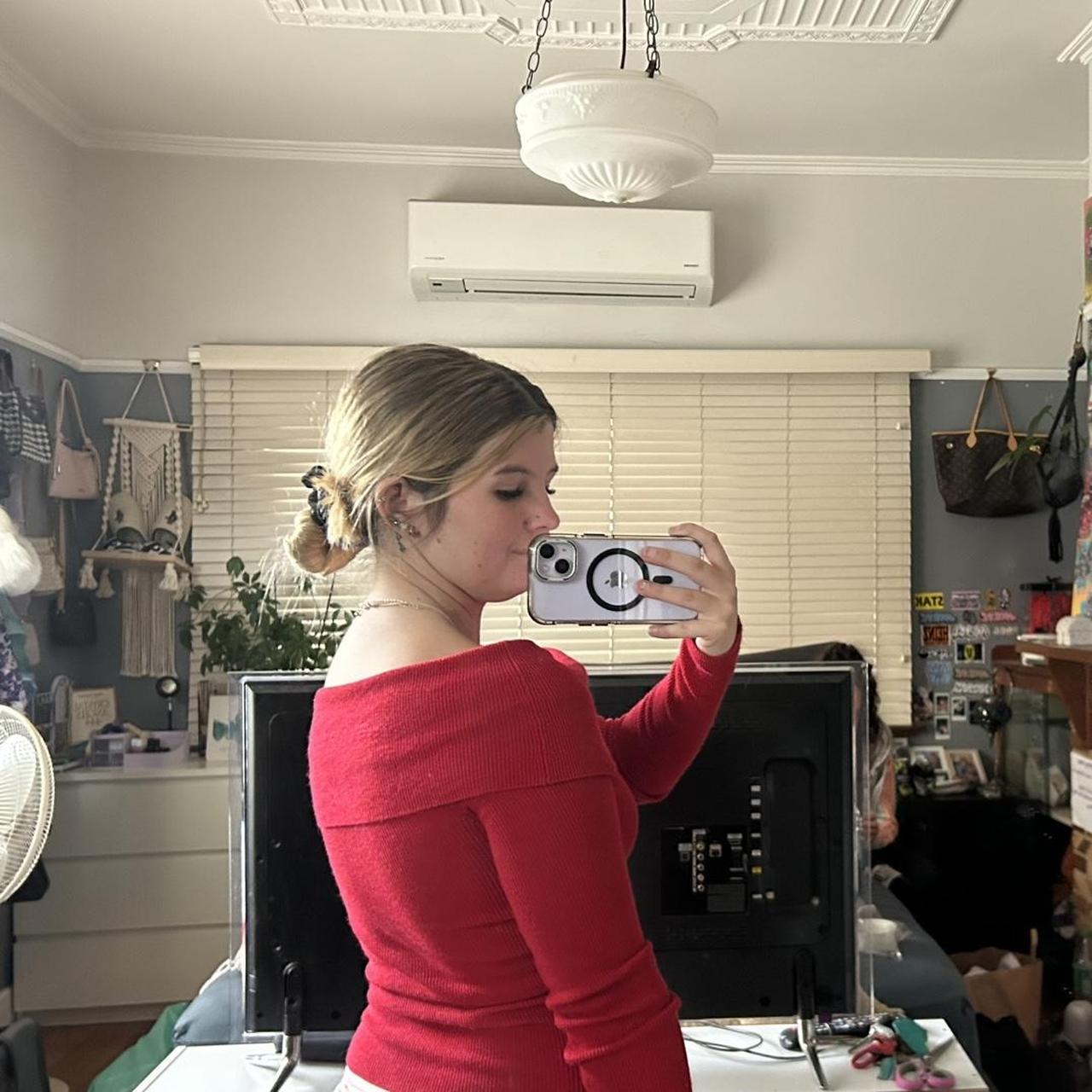 Red glassons off the shoulder top #offtheshoulder... | Depop