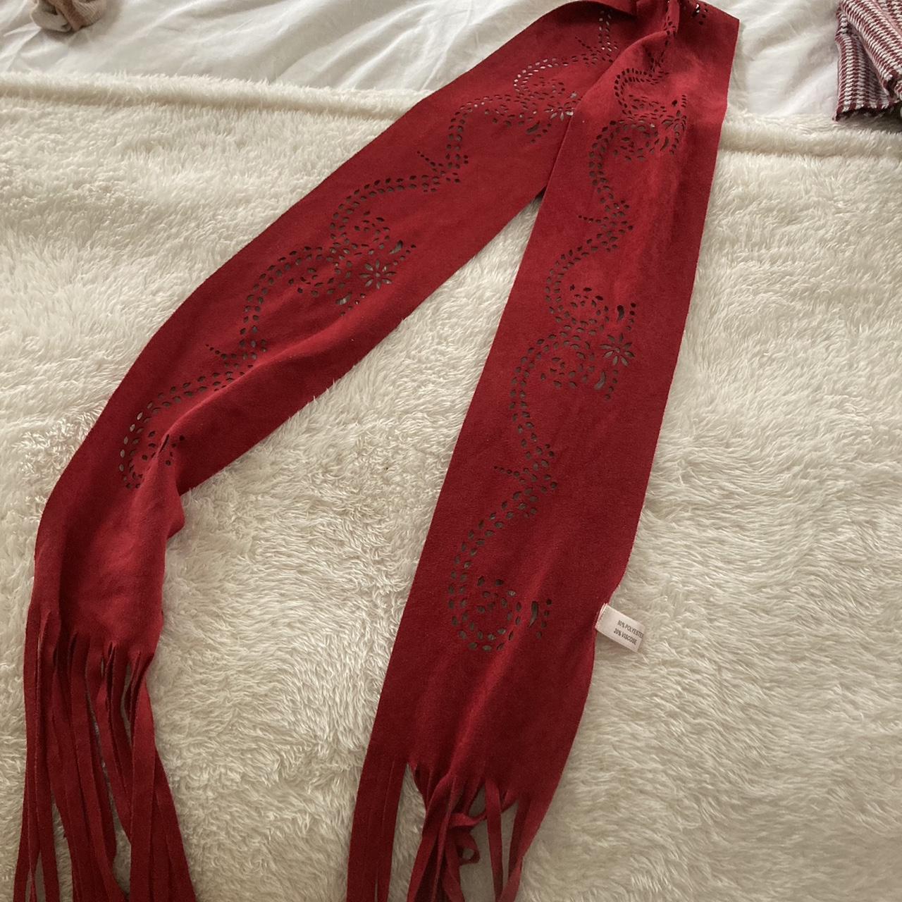Skinny red 90s scarf suede Purchased in New... - Depop