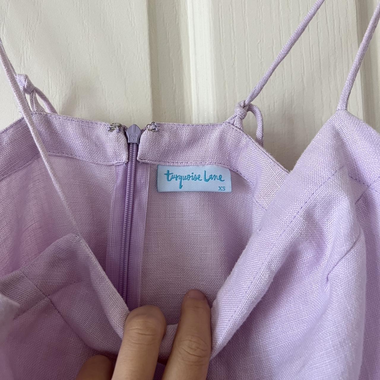 Turquoise lane Mini linen dress Some stains at top... - Depop