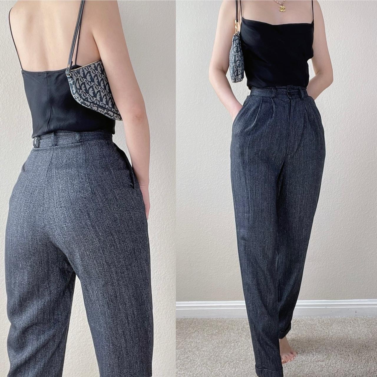 90s Vintage high waist double button trousers... - Depop