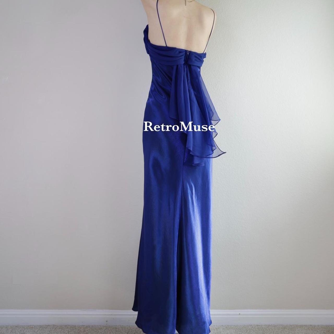 Y2K vintage shimmery dark blue gown goth prom... - Depop