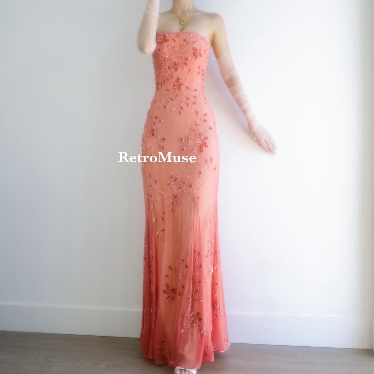 Y2K vintage orange silk beaded gown prom dress 🖤... - Depop