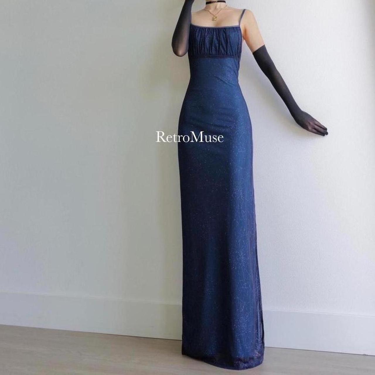 Y2K vintage sparkly navy blue prom dress formal... | Depop