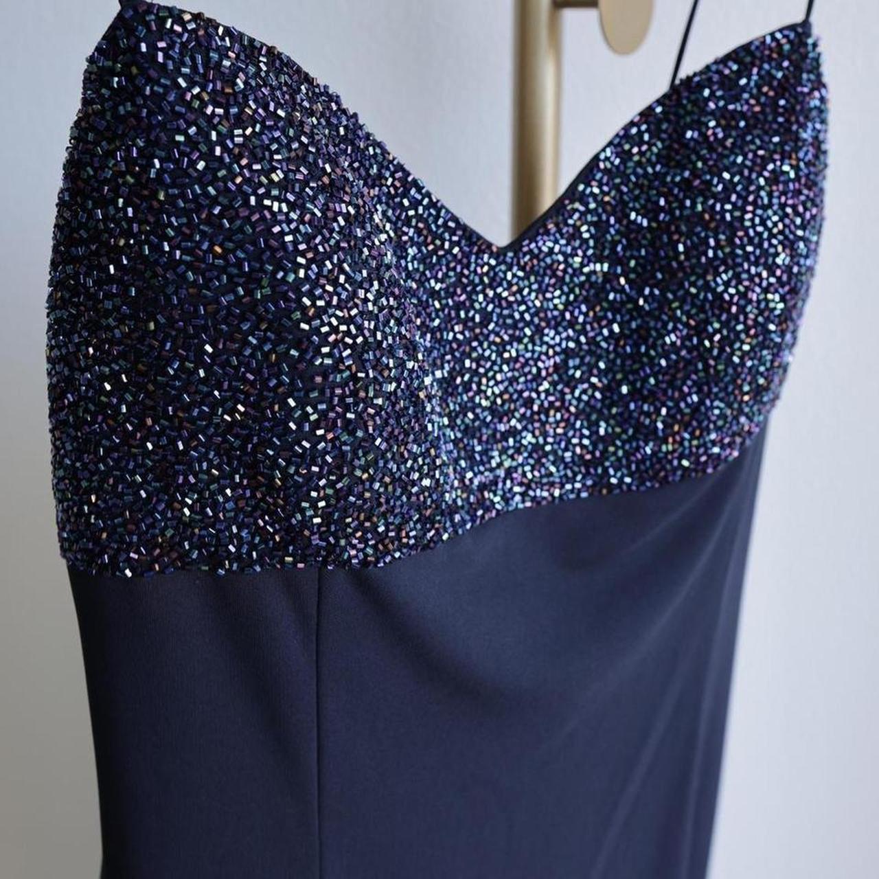 Y2K vintage navy beaded long dress prom dress B23... | Depop