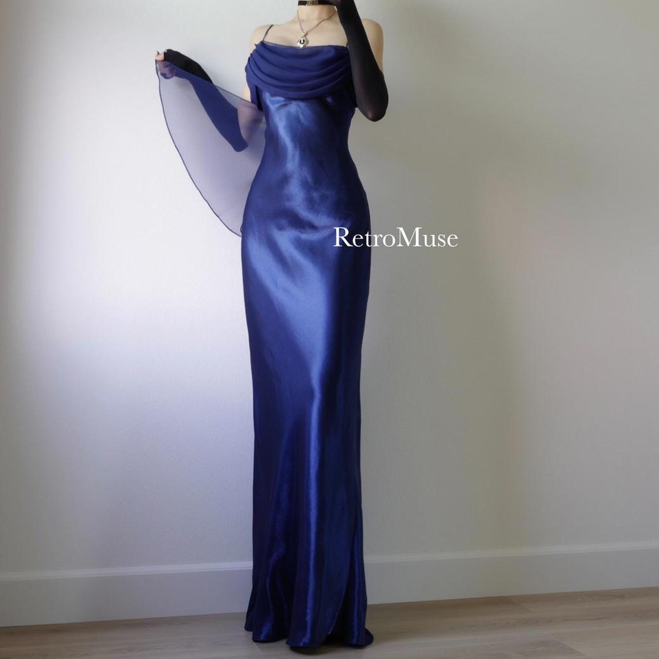 Y2k vintage shimmery navy blue prom dress formal... | Depop