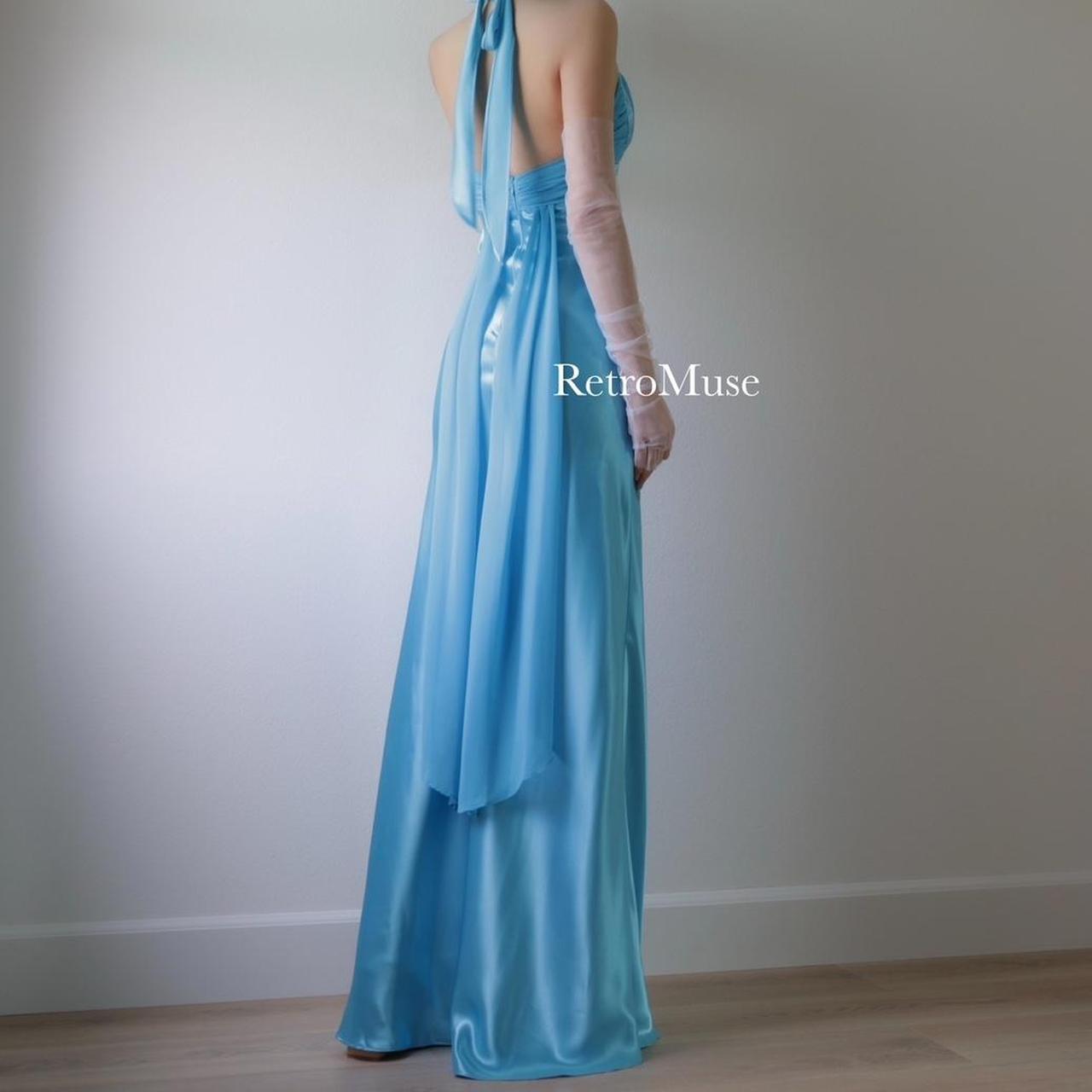 Y2K vintage shimmery sky blue prom dress formal... | Depop