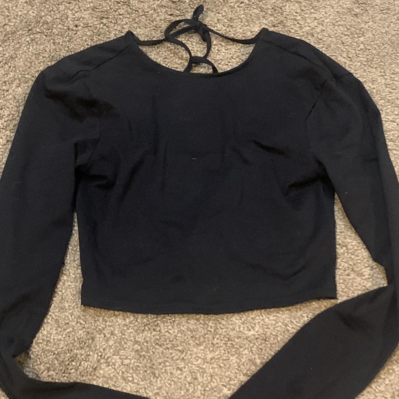 H&M cropped tight long sleeve black shirt with open... - Depop