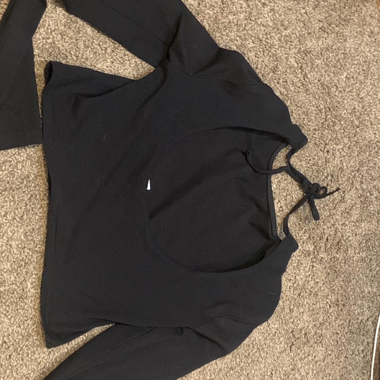 H&M cropped tight long sleeve black shirt with open... - Depop
