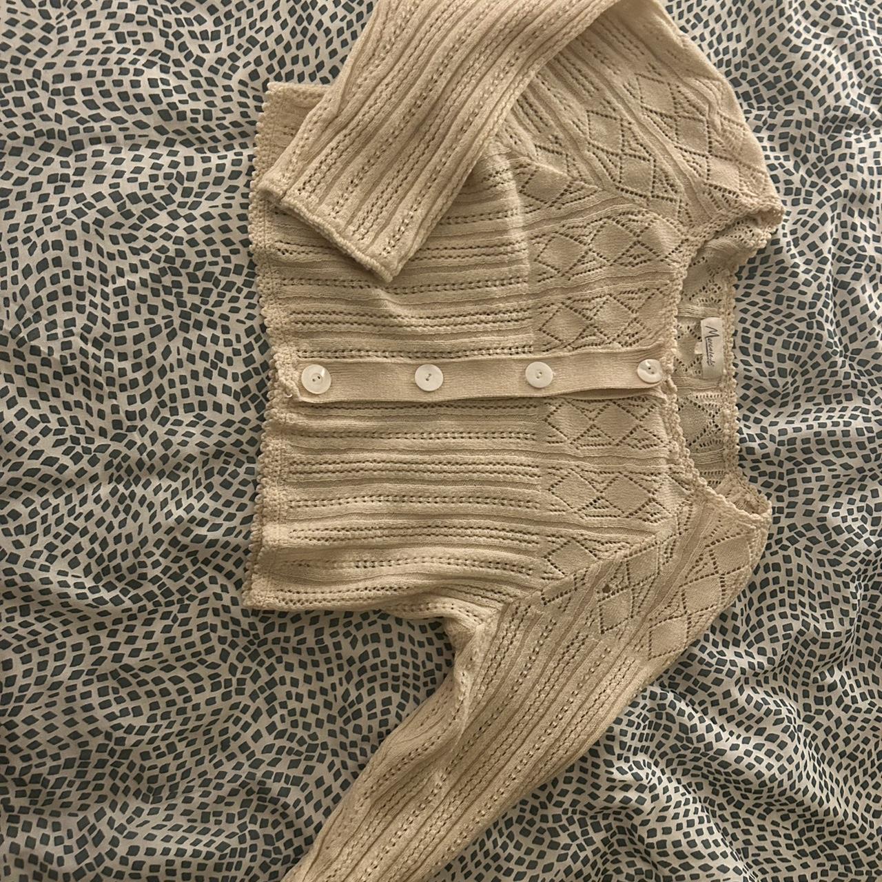 Cream crochet cardigan. Hits right above the waist.... - Depop