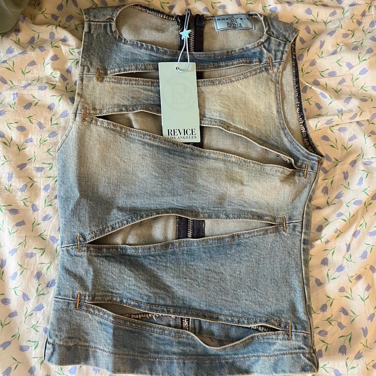 NEW NEVER WORN! Revice Denim cutout top. Size S SO... | Depop