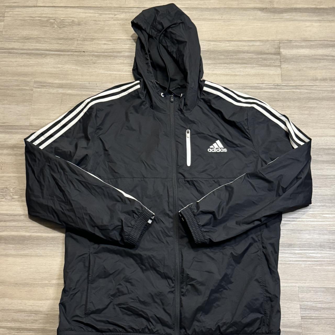 Adidas- Windbreaker - Black - XL - three stripes. - Depop