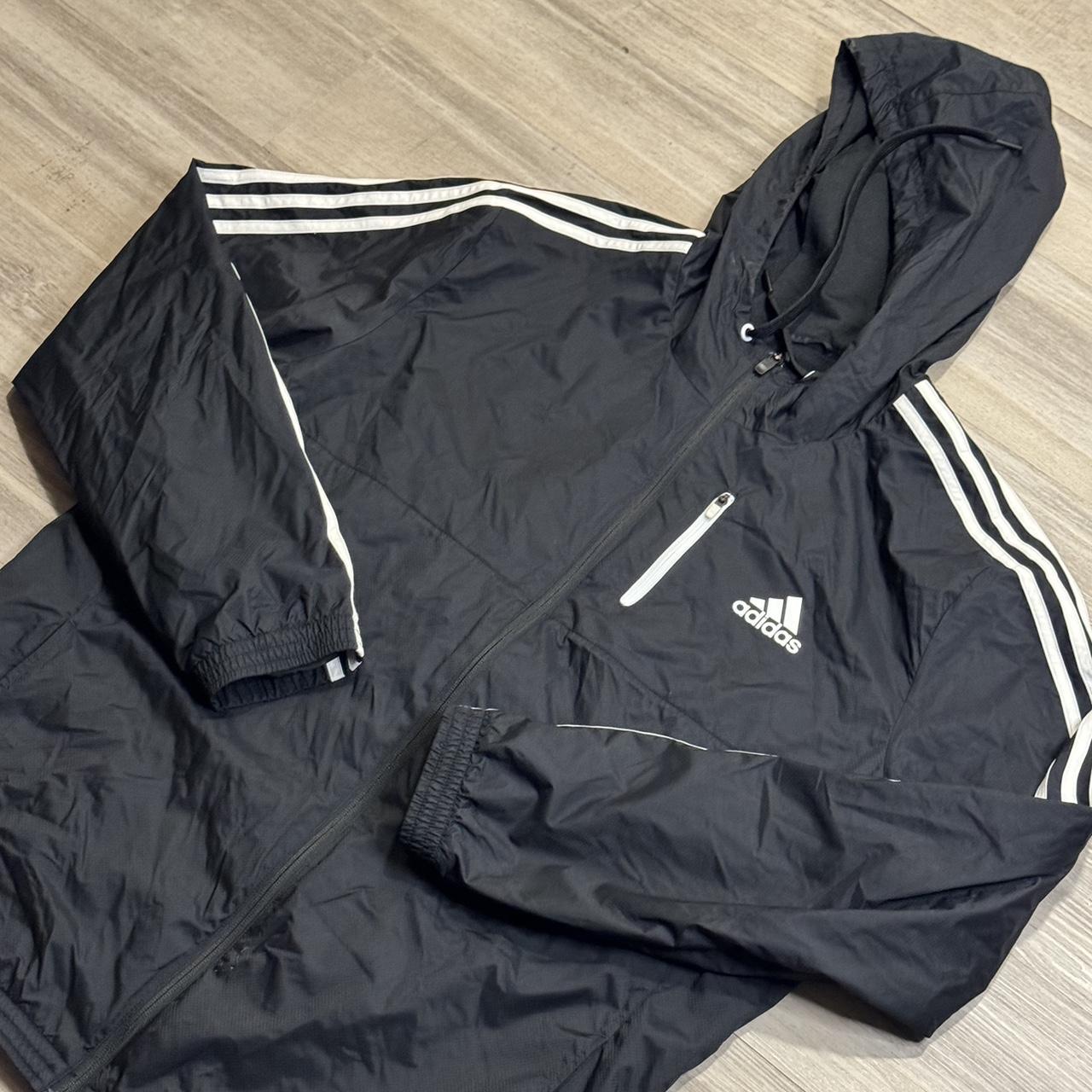Adidas- Windbreaker - Black - XL - three stripes. - Depop