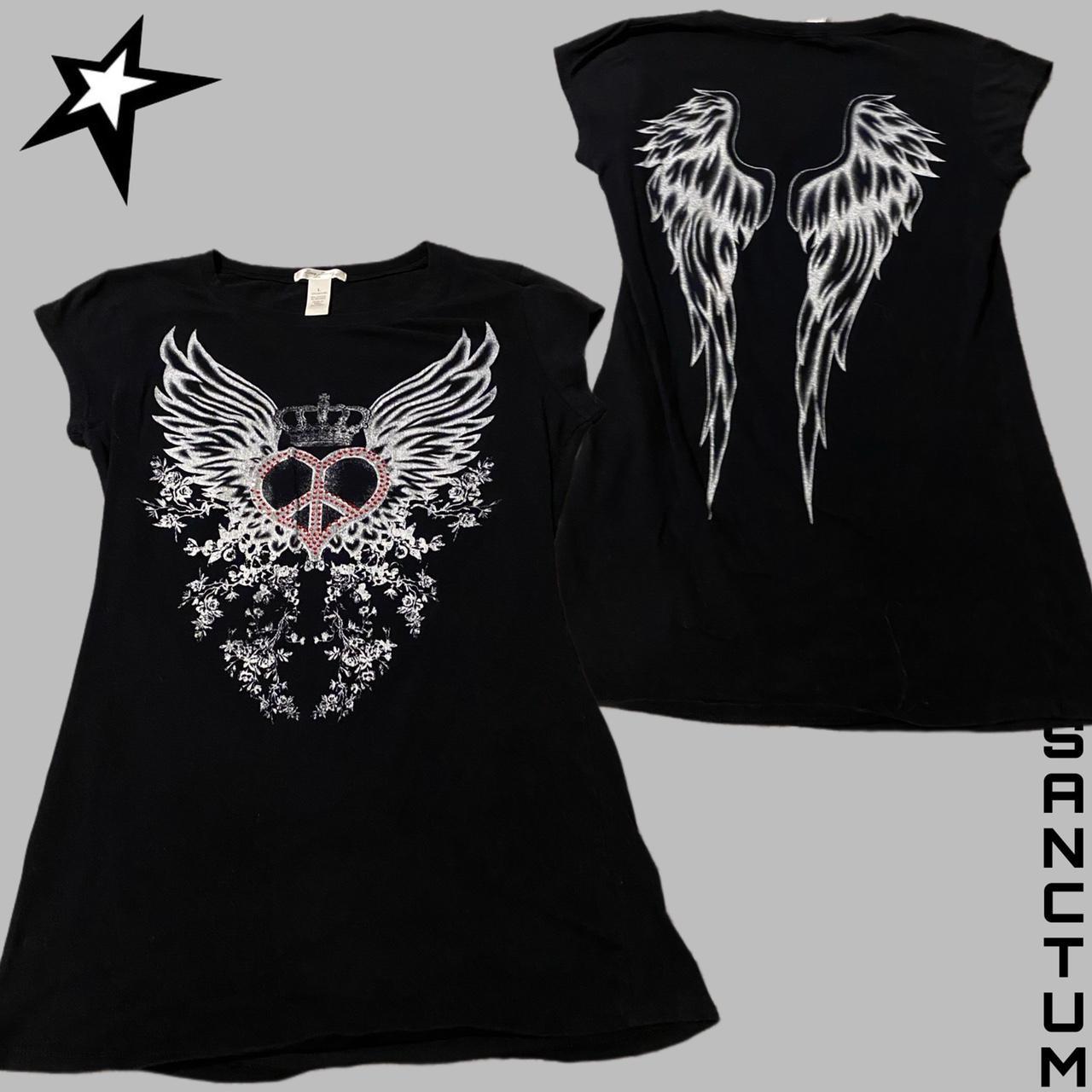 🕷 Grunge y2k emo mcbling Angel wing fitted shirt... - Depop