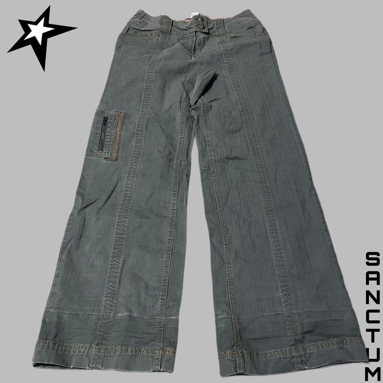 🕷 Y2K grunge baggy cargo utility dull green mid rise... - Depop